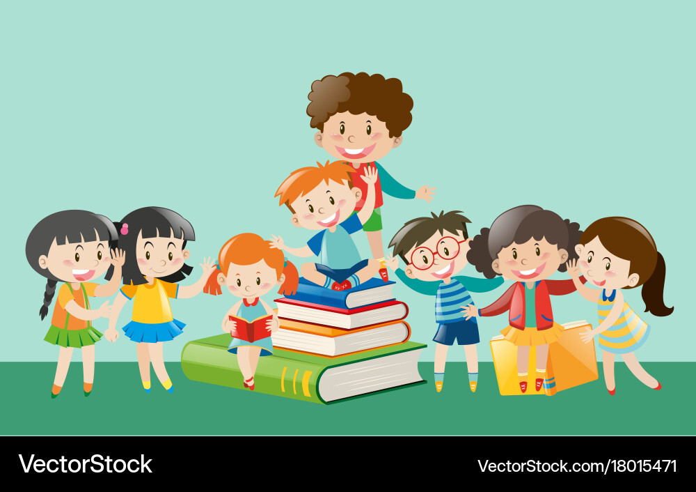 Happy children with books Royalty Free Vector Image