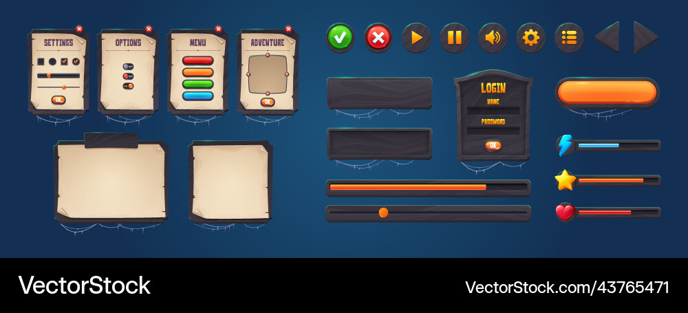 Old wooden boards with buttons and frames for game