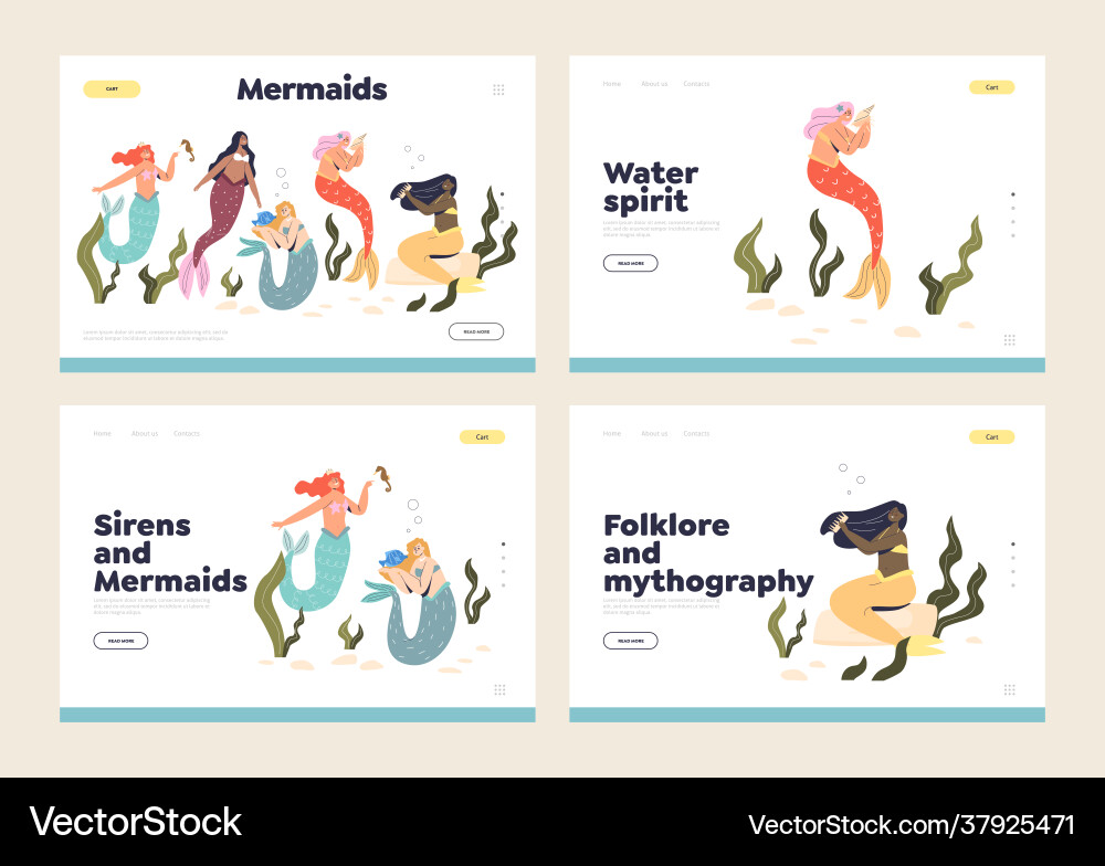 Set landing pages with mermaids sirens Royalty Free Vector