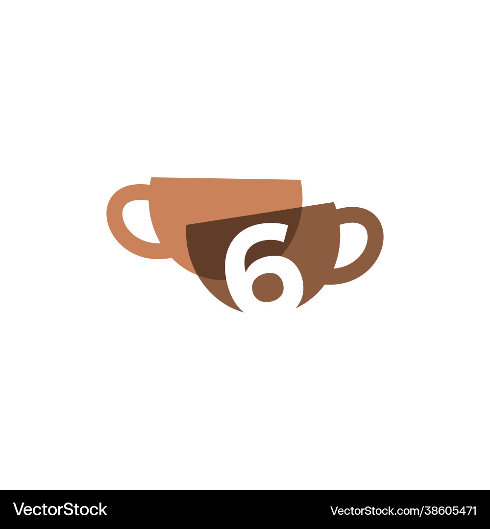 Six 6 number coffee cup overlapping color logo Vector Image