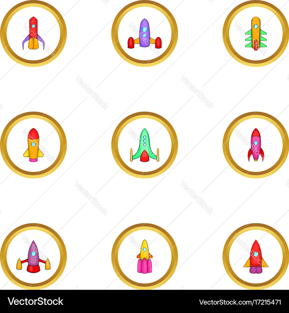 Spaceship icons set cartoon style Royalty Free Vector Image