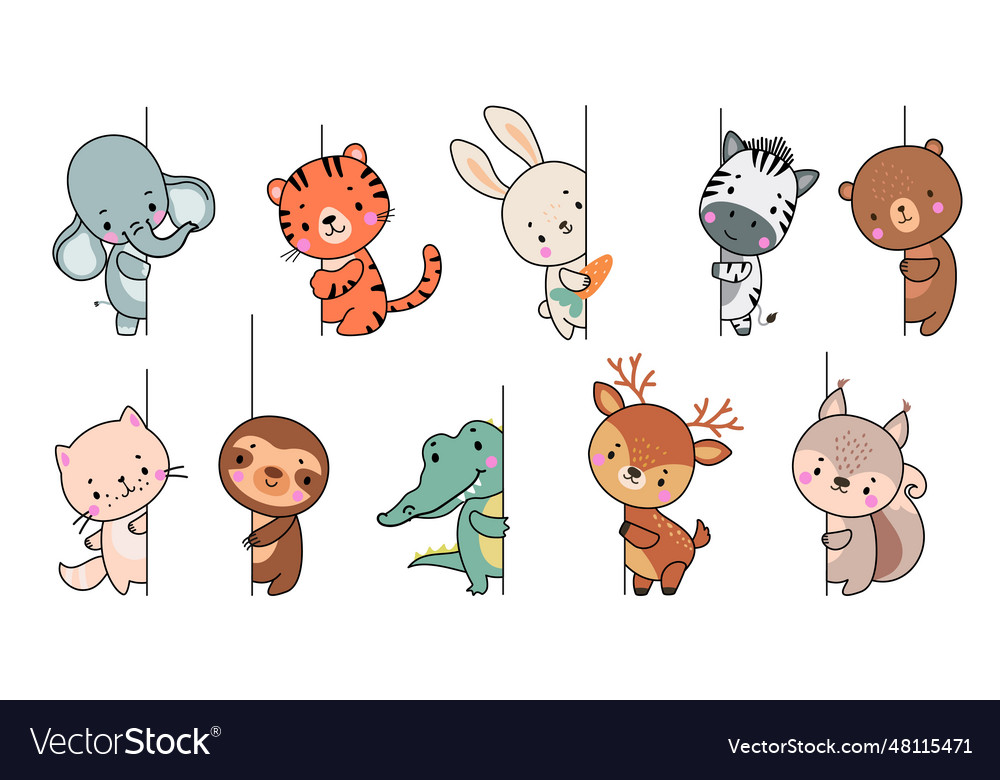 Wild animals peeking cute cartoon animal looking Vector Image