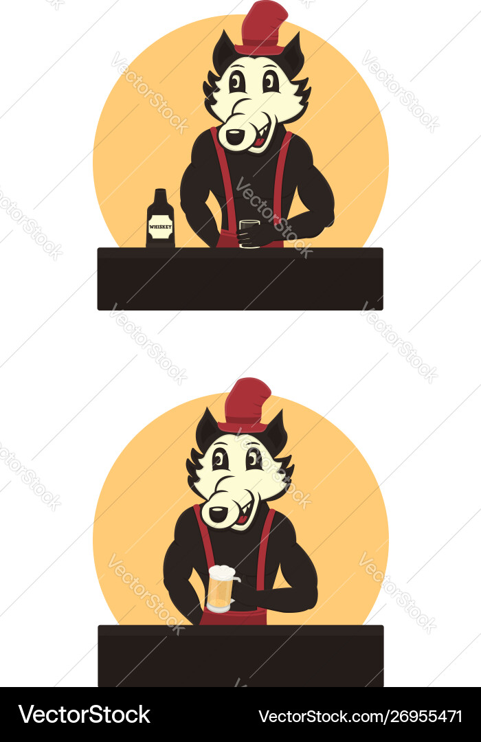 Wolf holds a pint beer and glass Royalty Free Vector Image