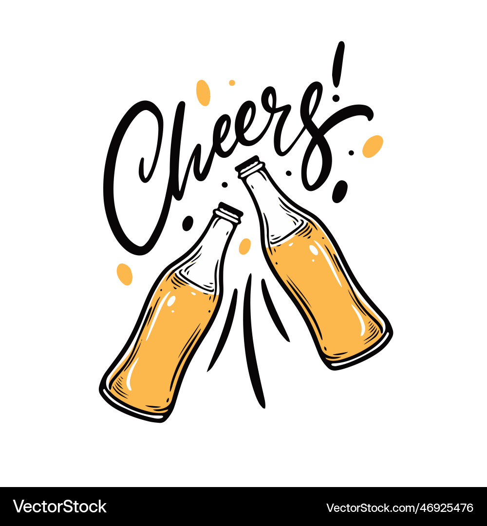 Cheer lettering text and beer bottles Royalty Free Vector