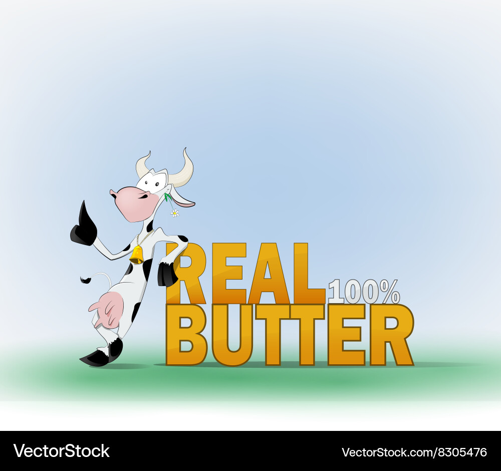 Cow and the words real butter Royalty Free Vector Image