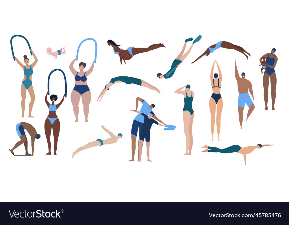 Flat set of icons with people swimming diving Vector Image Flat set of icons with people swimming diving Vector Image