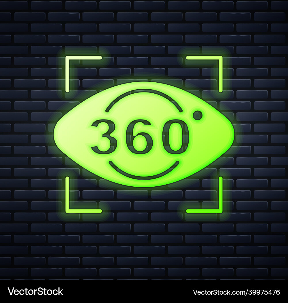 Glowing neon 360 degree view icon isolated Vector Image