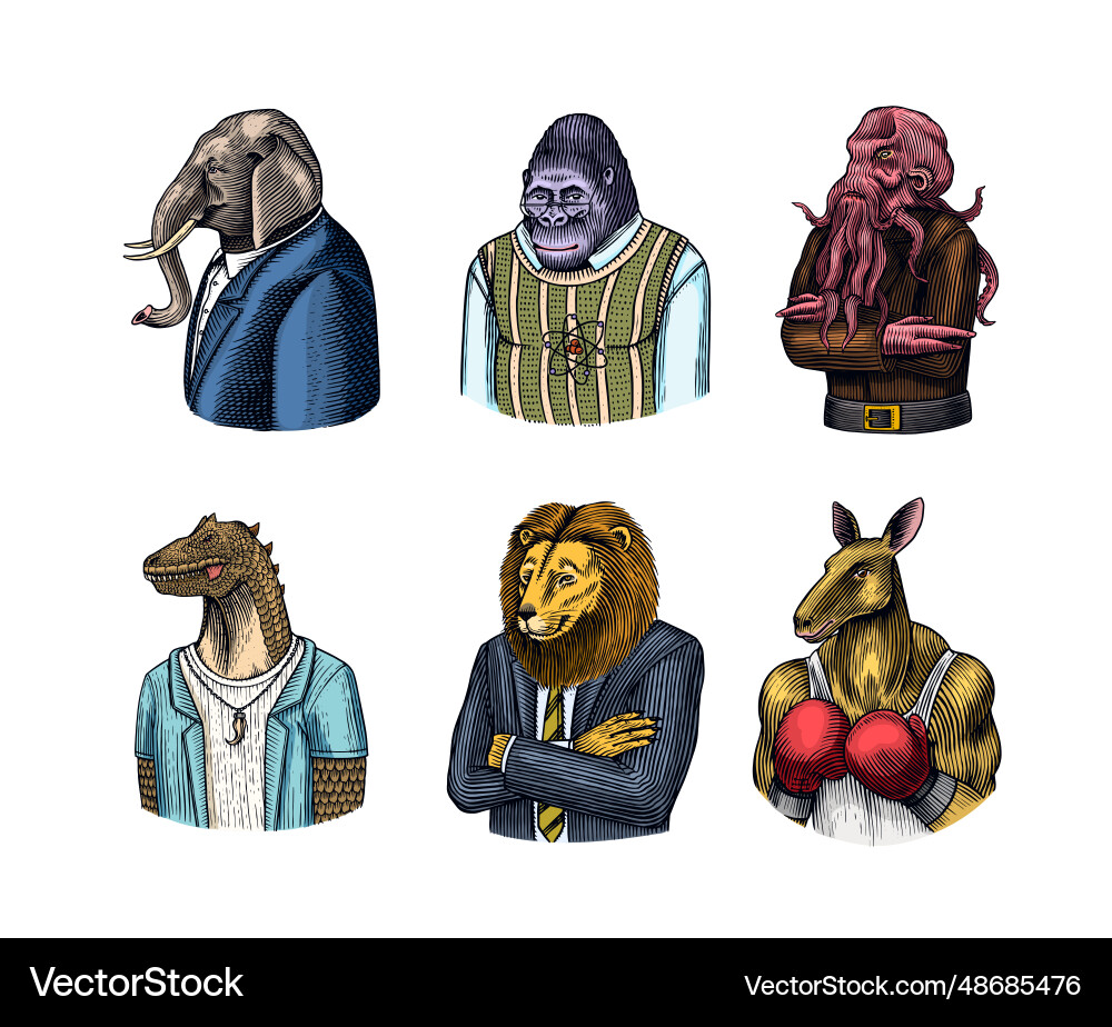 Grizzly bear octopus t-rex dinosaur elephant Vector Image