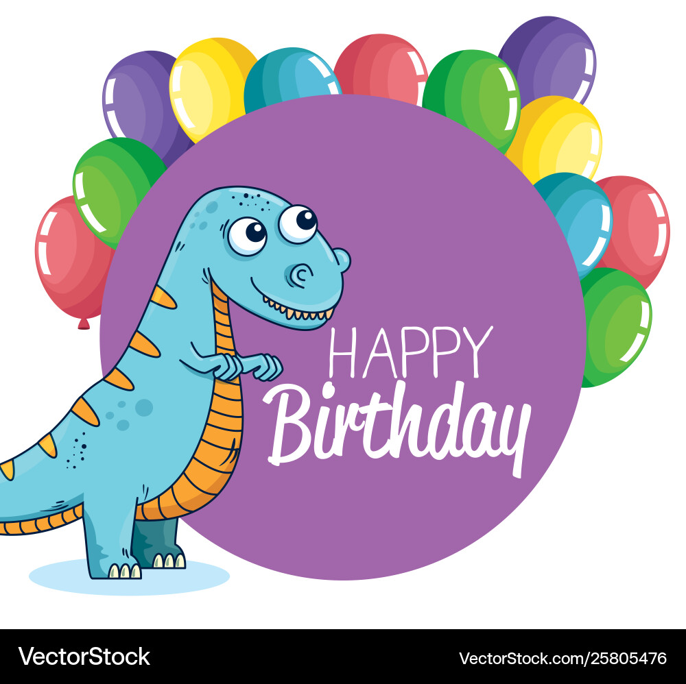 Label diplodocus with balloons decoration event Vector Image