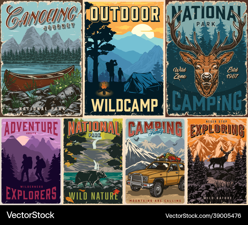 Outdoor summer recreation vintage posters Vector Image