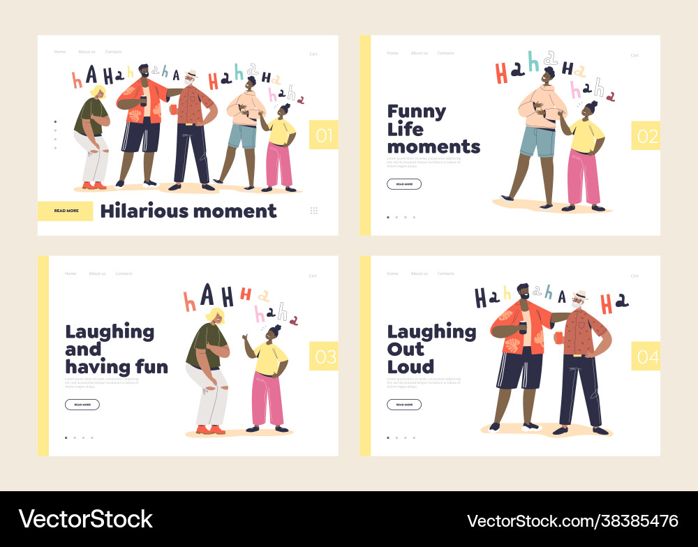 Set landing pages with people laughing Royalty Free Vector