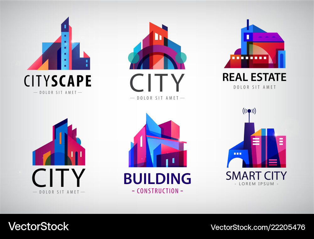 Set of modern city logos business uilding Vector Image