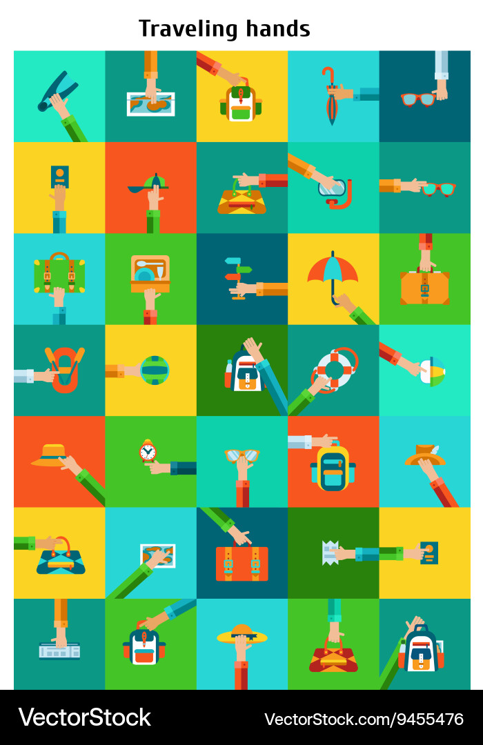 Set of traveling hands Royalty Free Vector Image