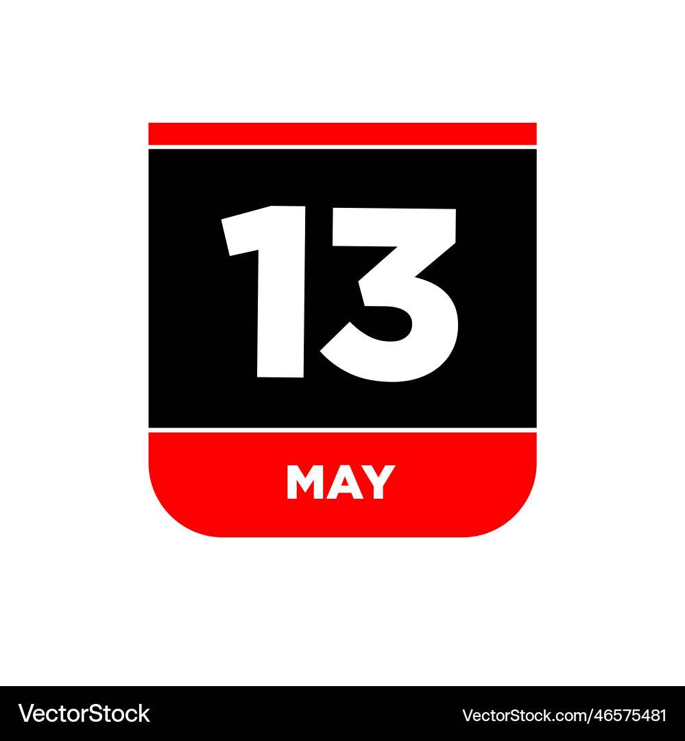 13th may calendar page 13 may day icon Royalty Free Vector