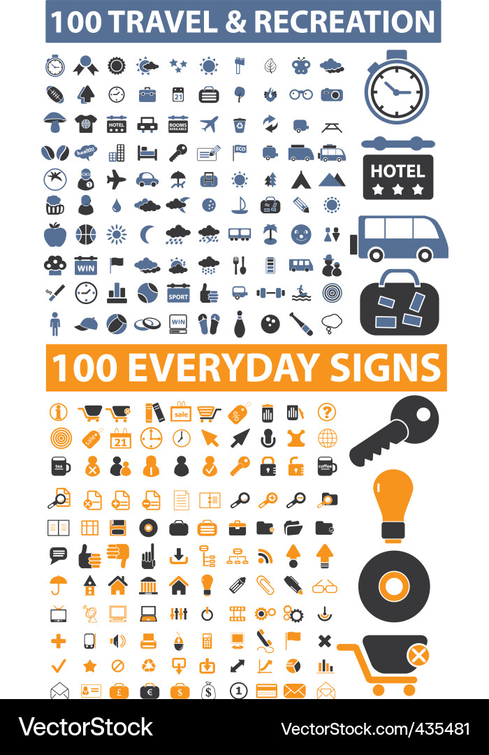 200 travel everyday signs Royalty Free Vector Image