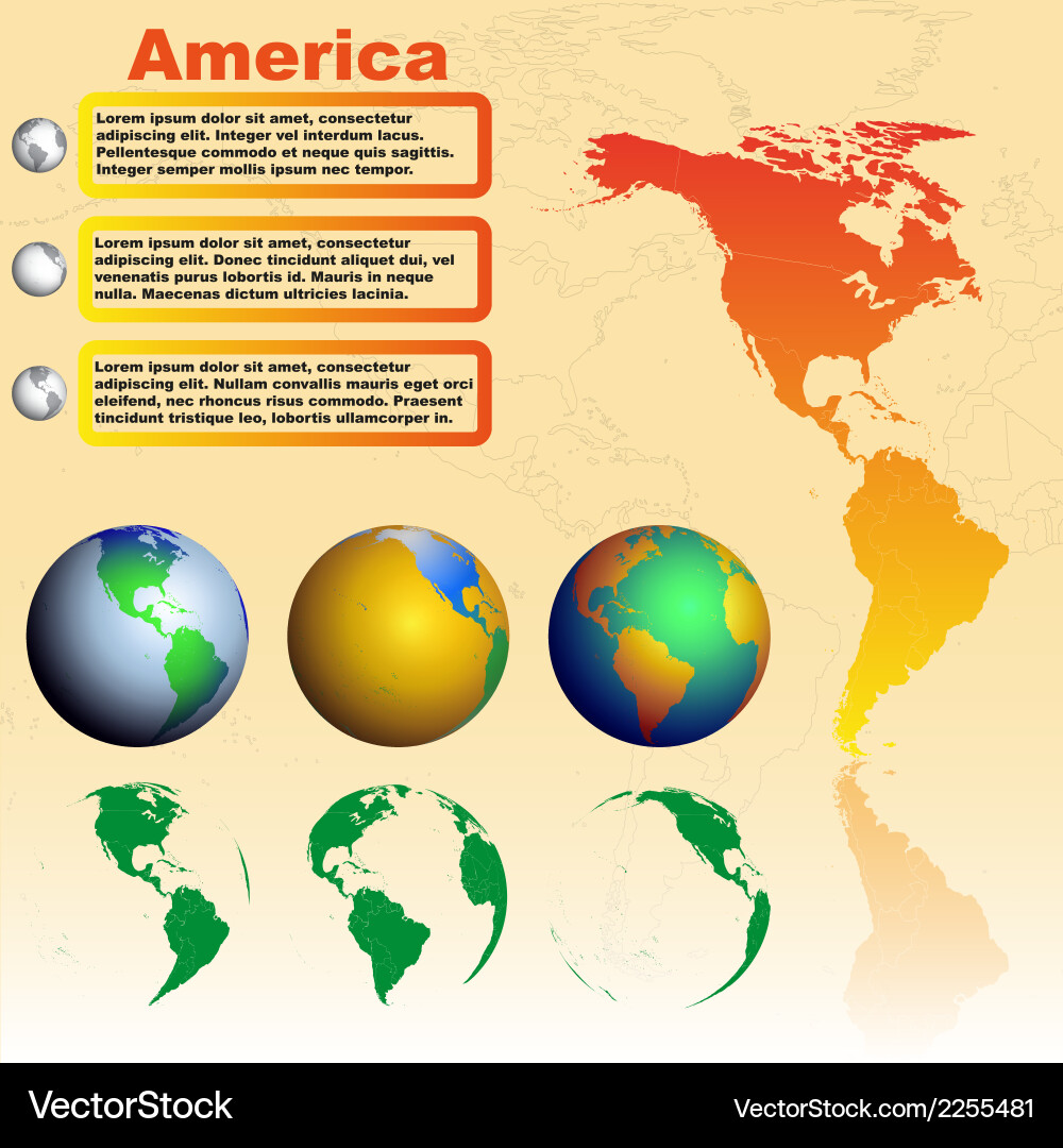America map on yellow background with world globes