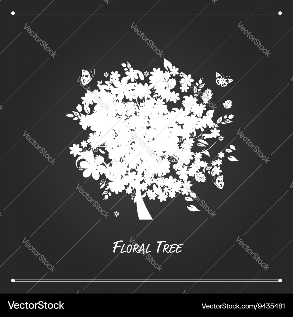Art floral tree for your design on black Vector Image