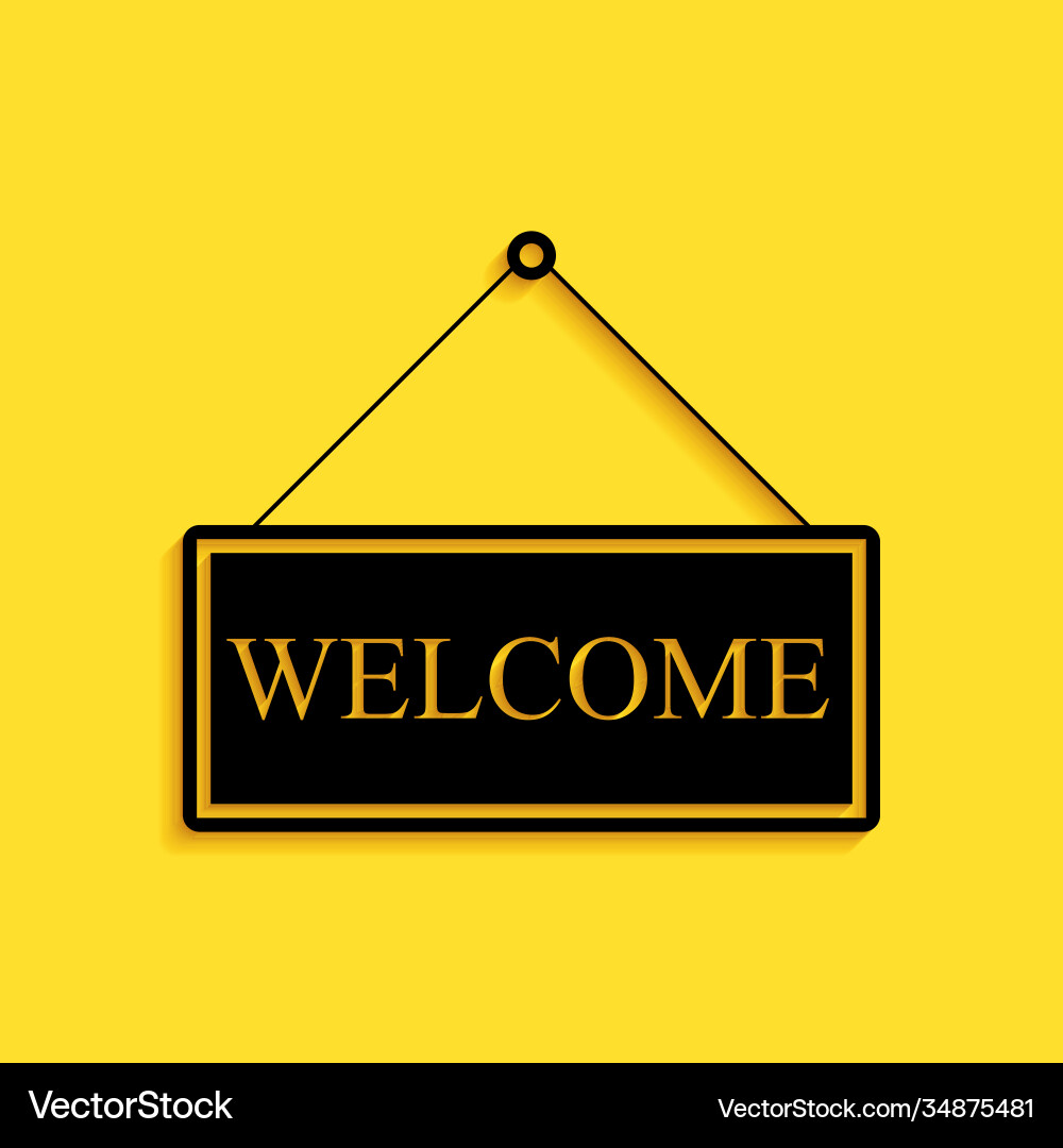 Black hanging sign with text welcome icon isolated