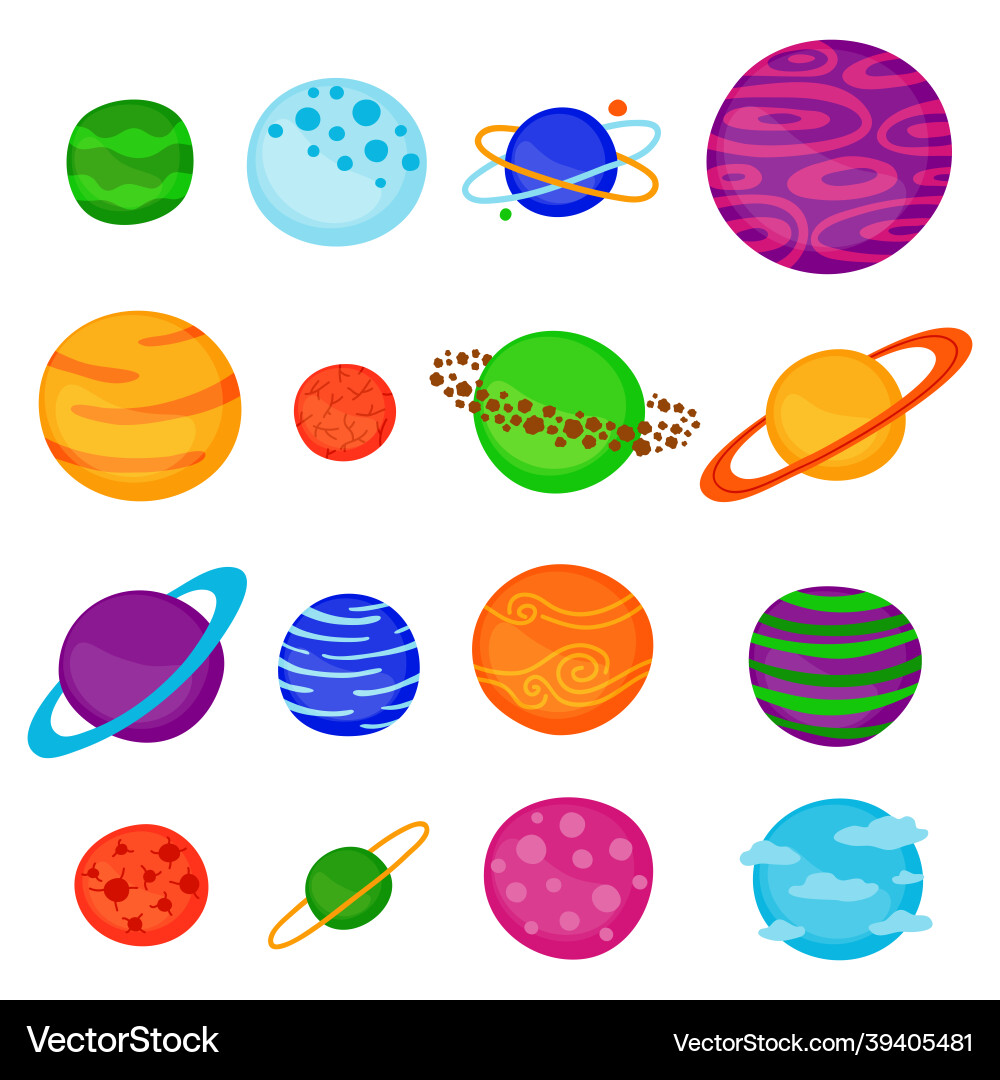 Collection of cartoon planets Royalty Free Vector Image