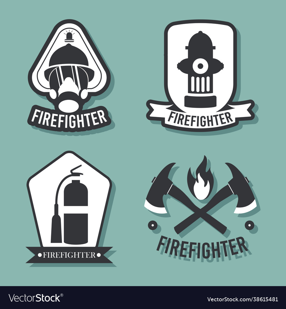 Firefighter badge icon set Royalty Free Vector Image