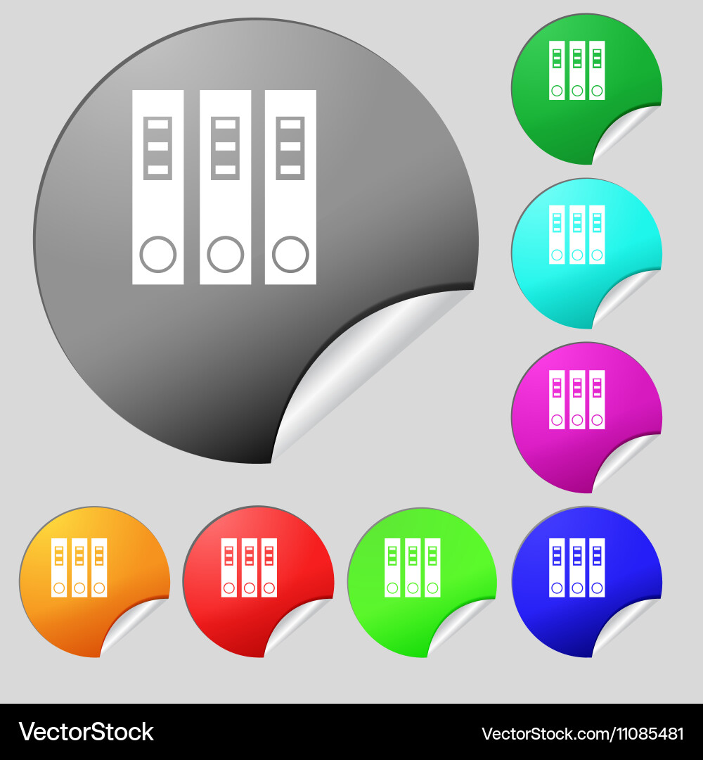 Folder icon sign set of eight multi colored round Vector Image