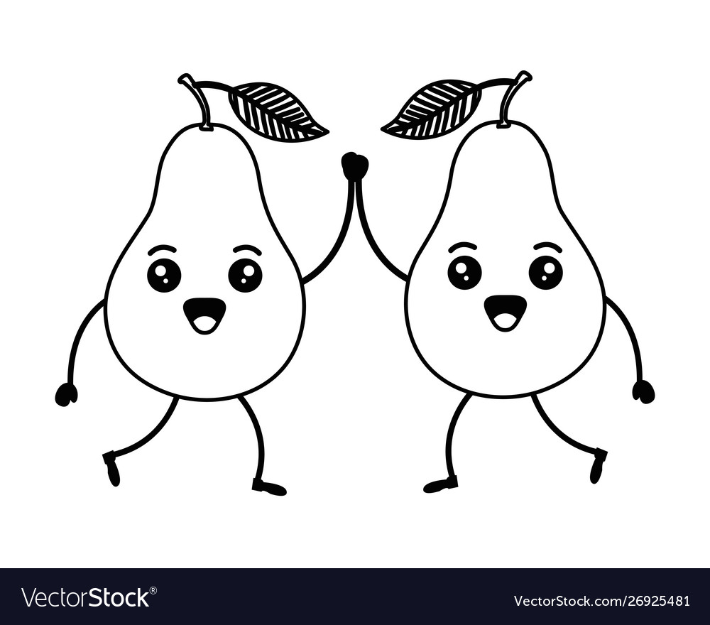 Fresh pears fruits couple kawaii characters Vector Image