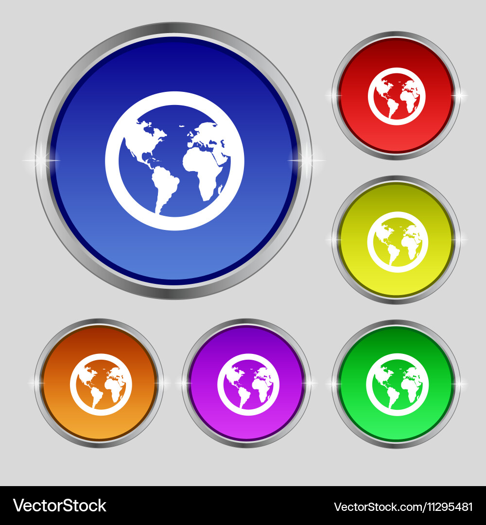 Globe icon sign round symbol on bright colourful Vector Image