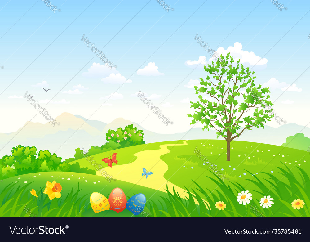 Green easter landscape Royalty Free Vector Image