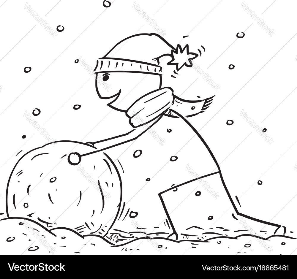 Man making large snowman snowball during winter Vector Image