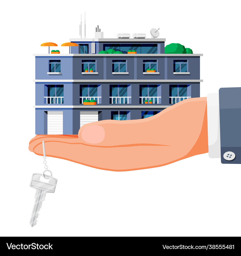 Modern apartment building in hand isolated Vector Image