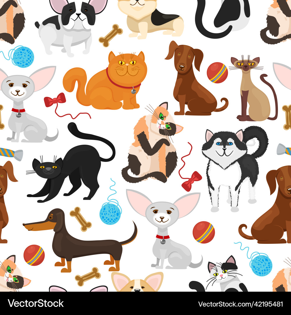 Pet background dogs and cats seamless pattern Vector Image