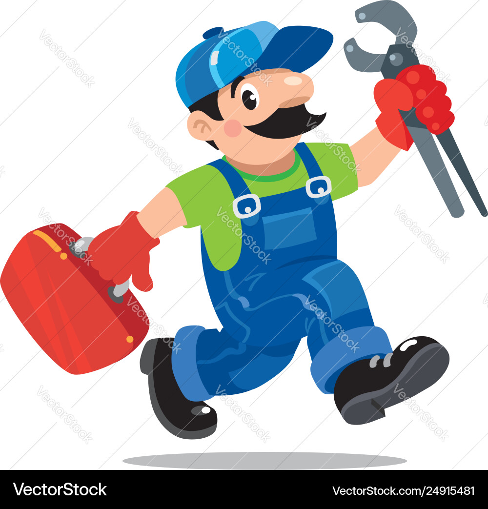 Plumber or repairman with tools is running Vector Image