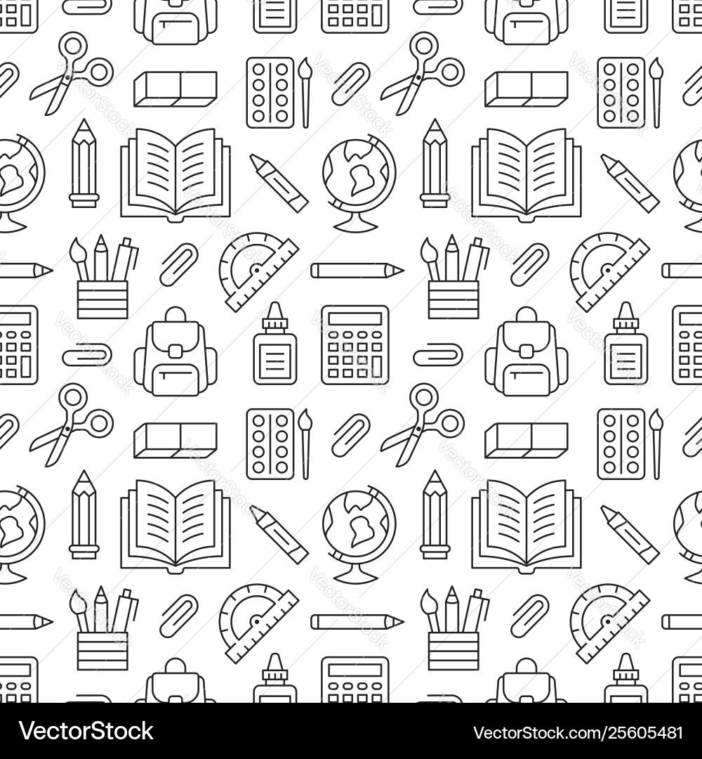 School supplies seamless pattern with line icons Vector Image