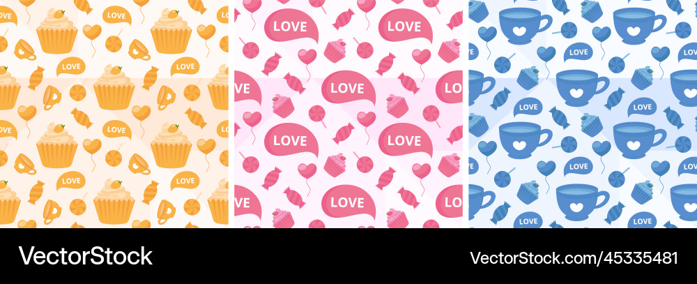 Set of happy valentines day seamless pattern Vector Image