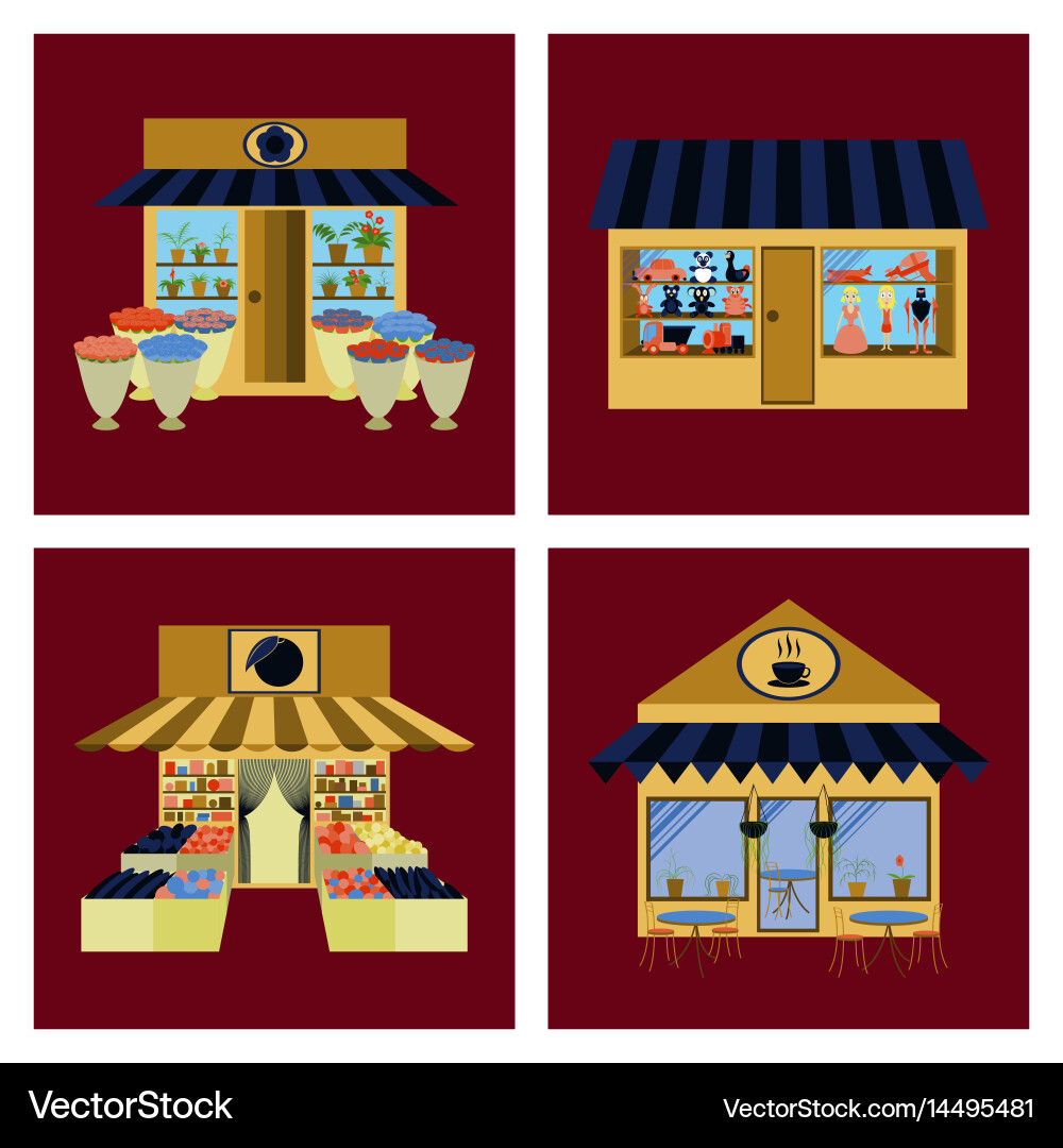 Shops and stores icons set in flat design Vector Image