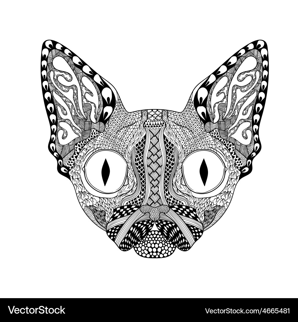 Zentangle stylized Face of Black Cat Hand Drawn Vector Image