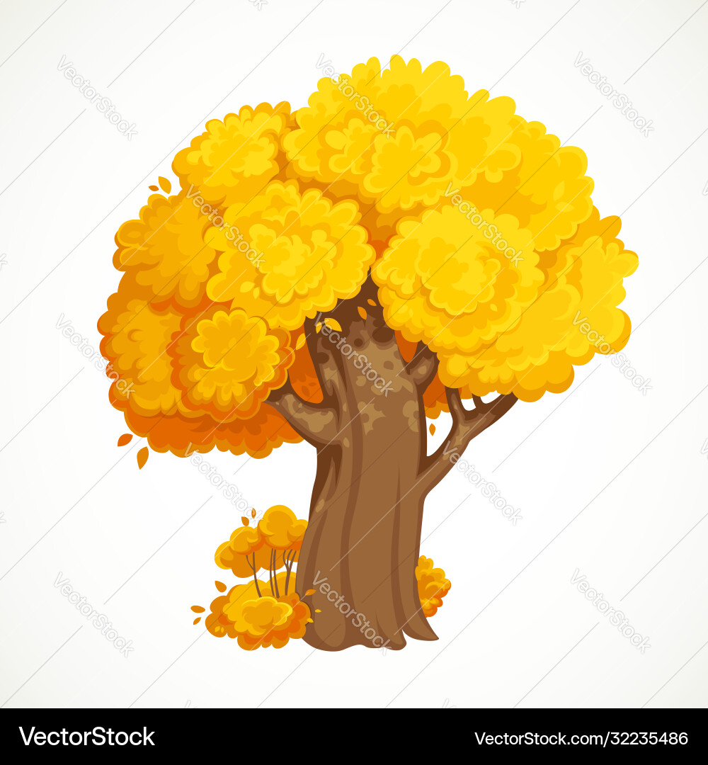 Autumn old tall thick tree with lush yellow Vector Image