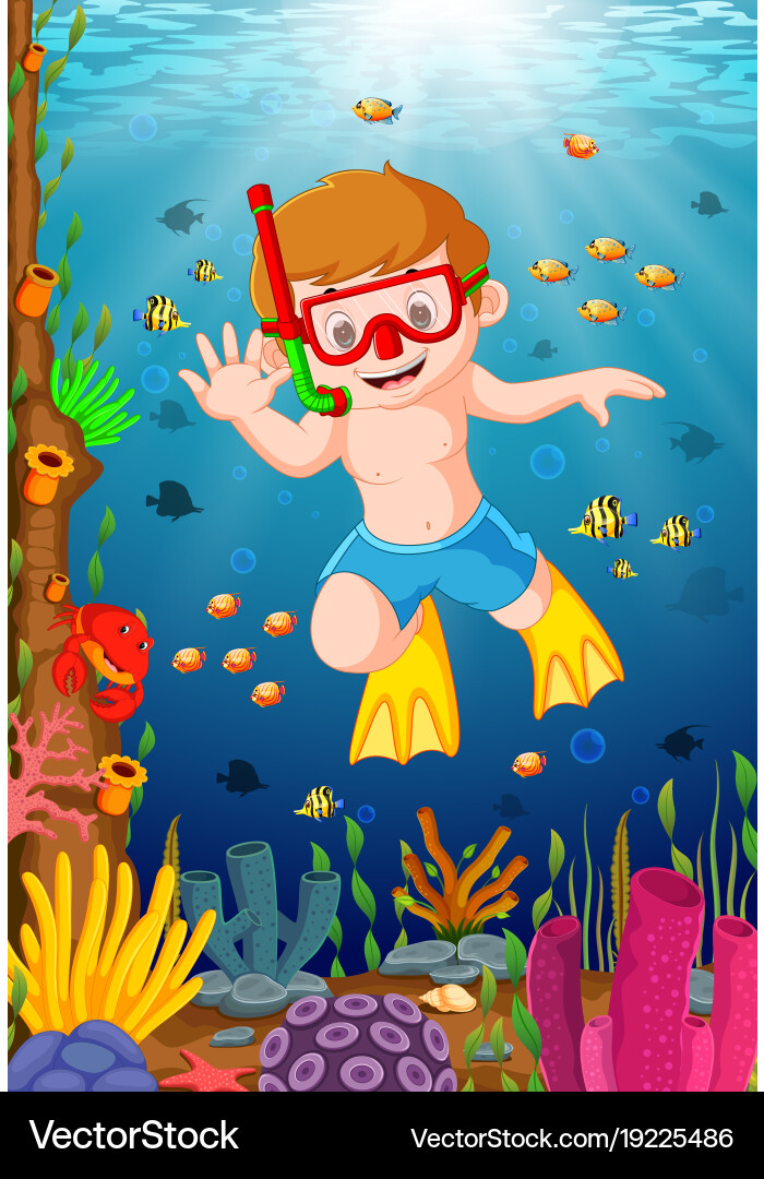Cartoon boy diving in sea Royalty Free Vector Image