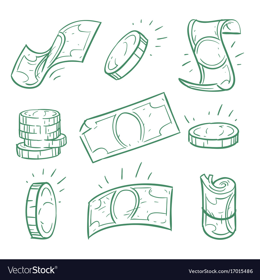 Hand drawn money doodle dollar banknotes and Vector Image Hand drawn money doodle dollar banknotes and Vector Image