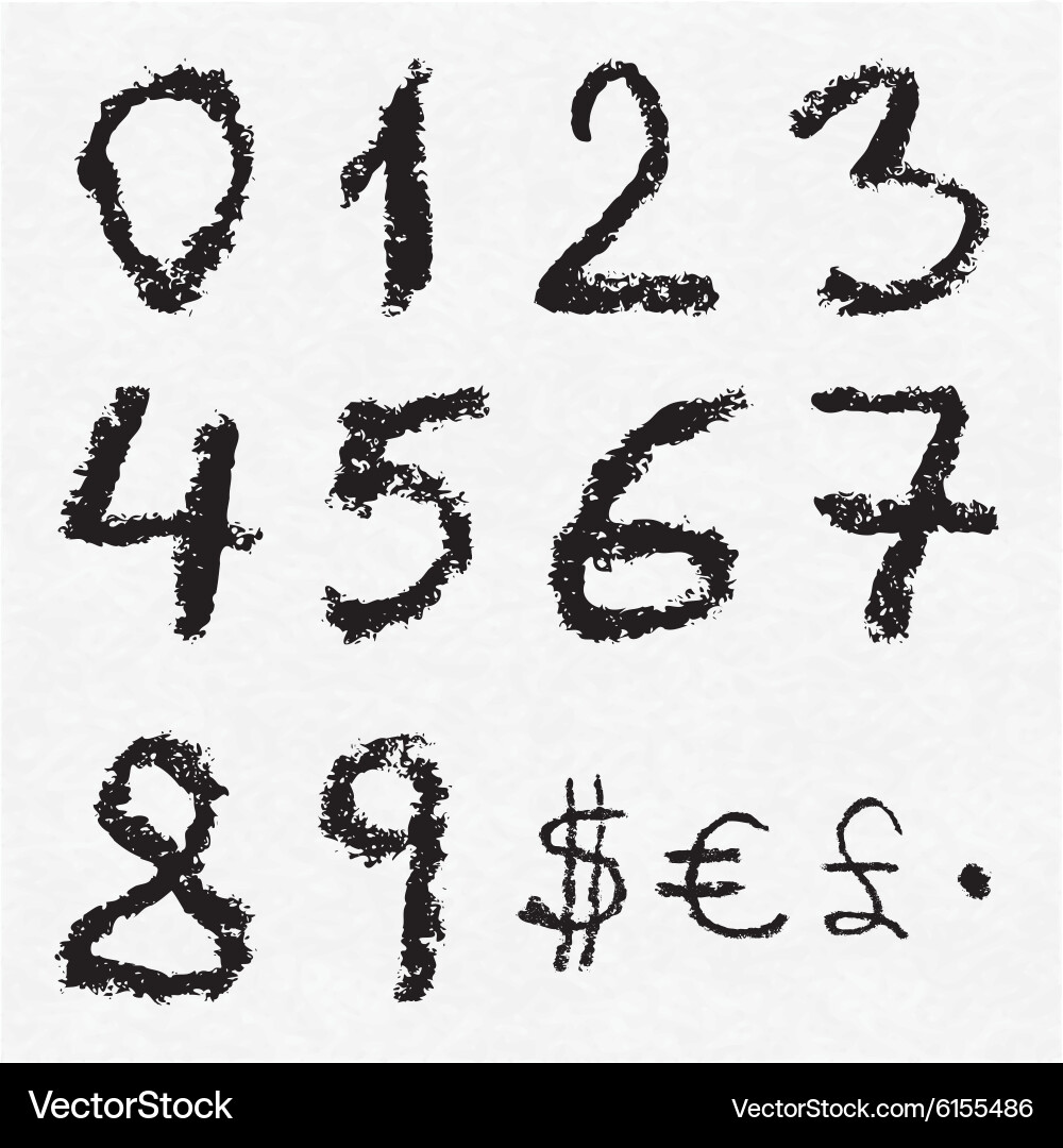 Hand written charcoal numbers Royalty Free Vector Image