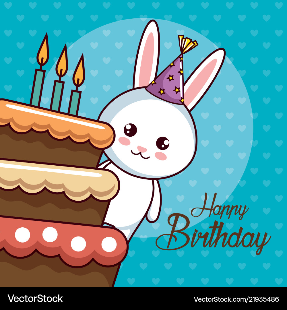 Happy birthday card with cute rabbit Royalty Free Vector