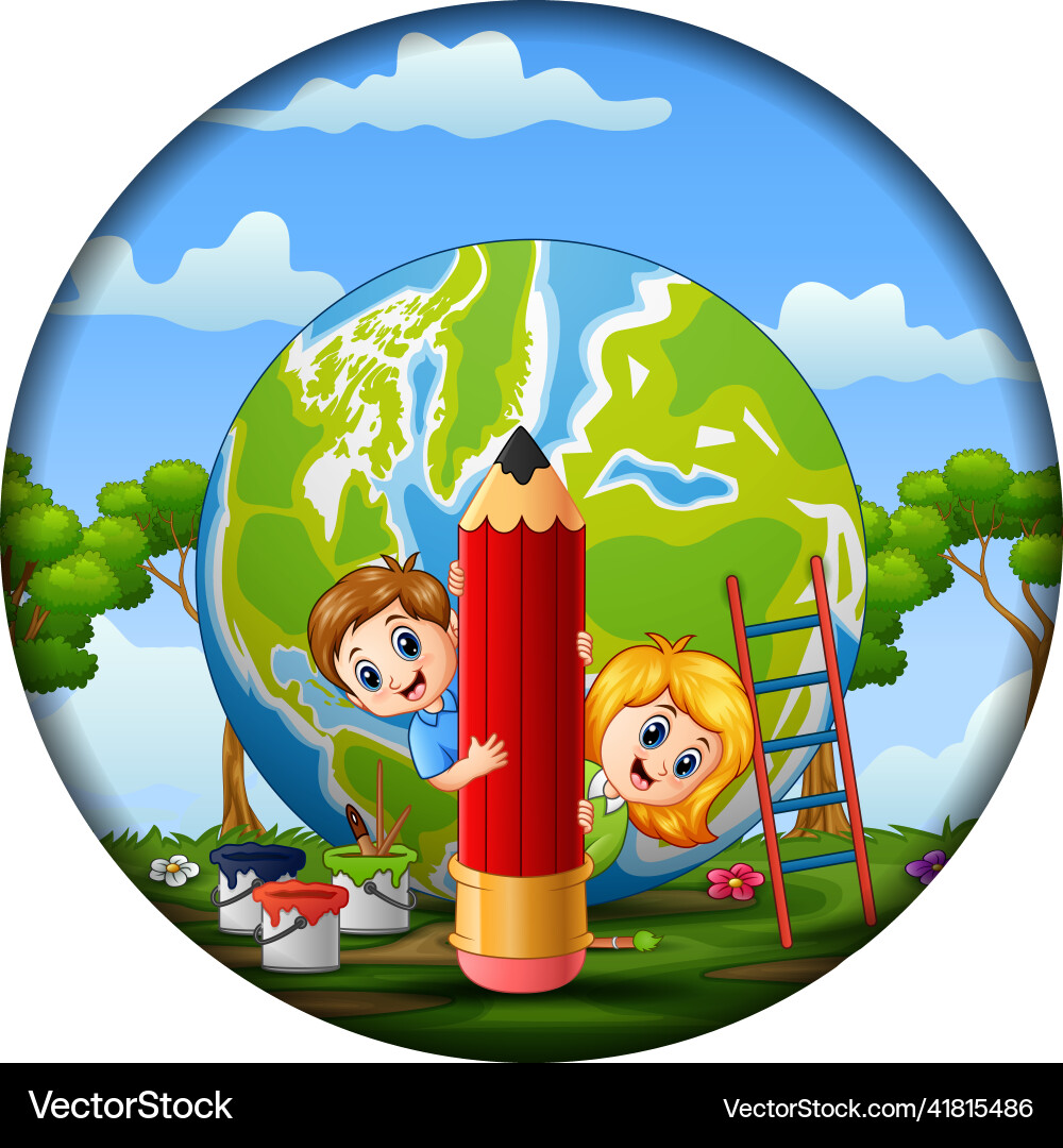 Happy school children in a circular frame Vector Image