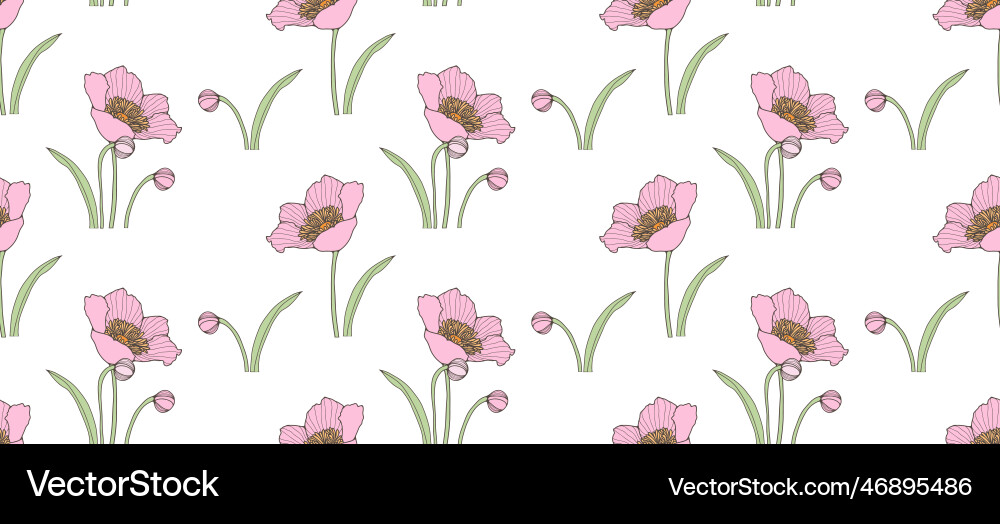 Seamless floral pattern with pale pink lush flower
