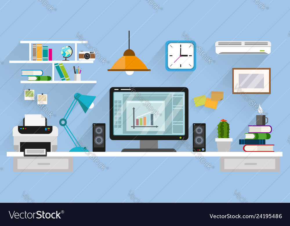 Workplace with computer Royalty Free Vector Image