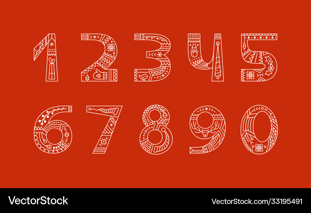 Christmas ornaments outline numbers set Royalty Free Vector