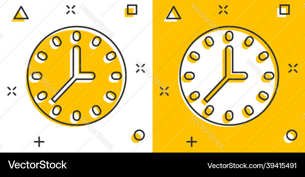 Clock icon in comic style watch cartoon on white Vector Image