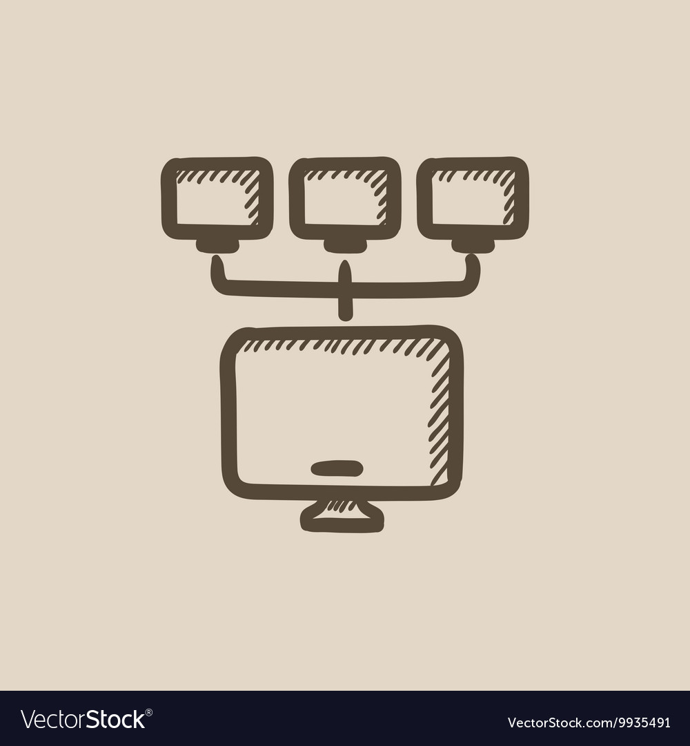 Computer network sketch icon Royalty Free Vector Image