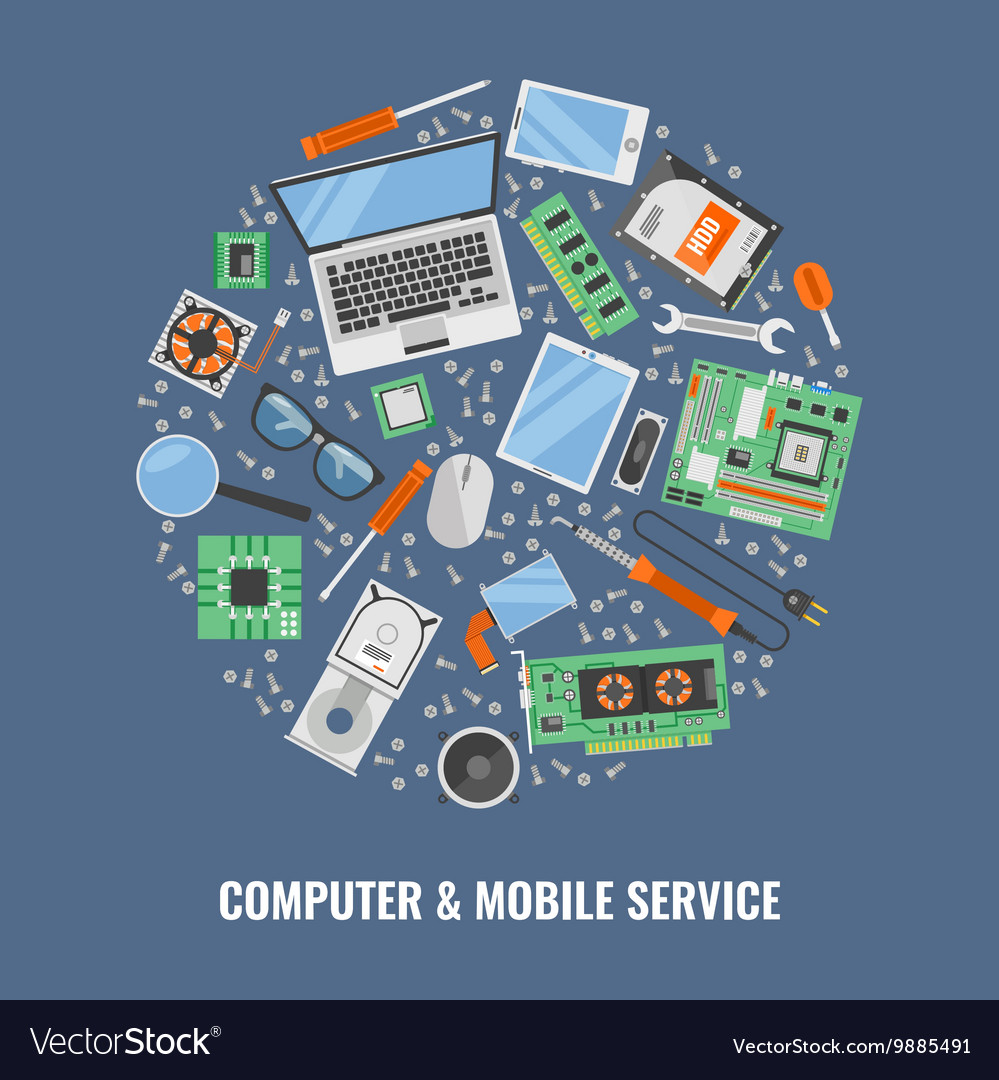 Computer service round composition Royalty Free Vector Image