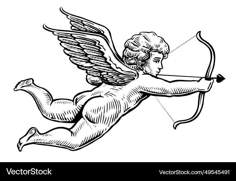 Flying angel with bow and arrow Royalty Free Vector Image