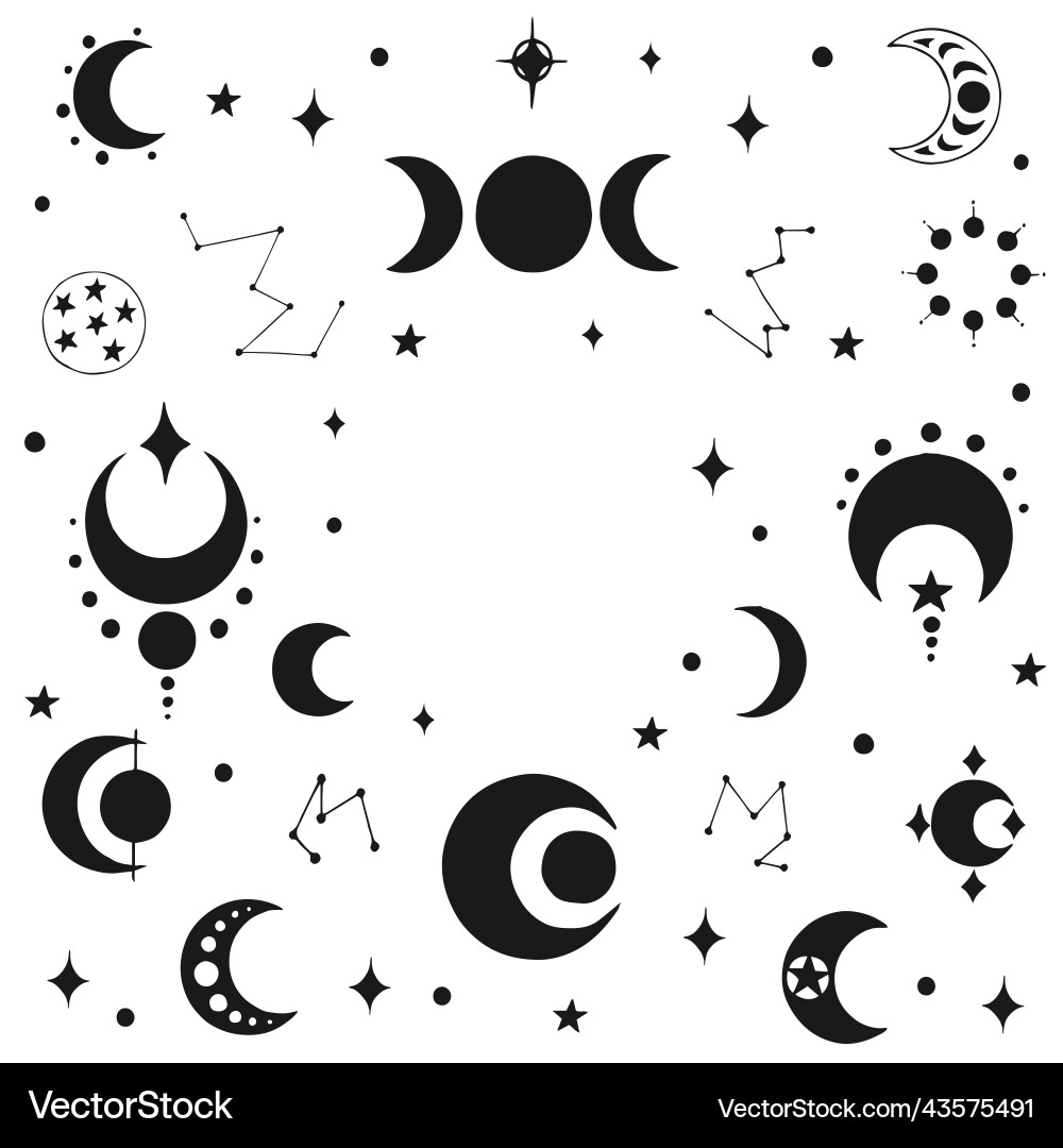 Frame of moon mystical and mysterious elements Vector Image